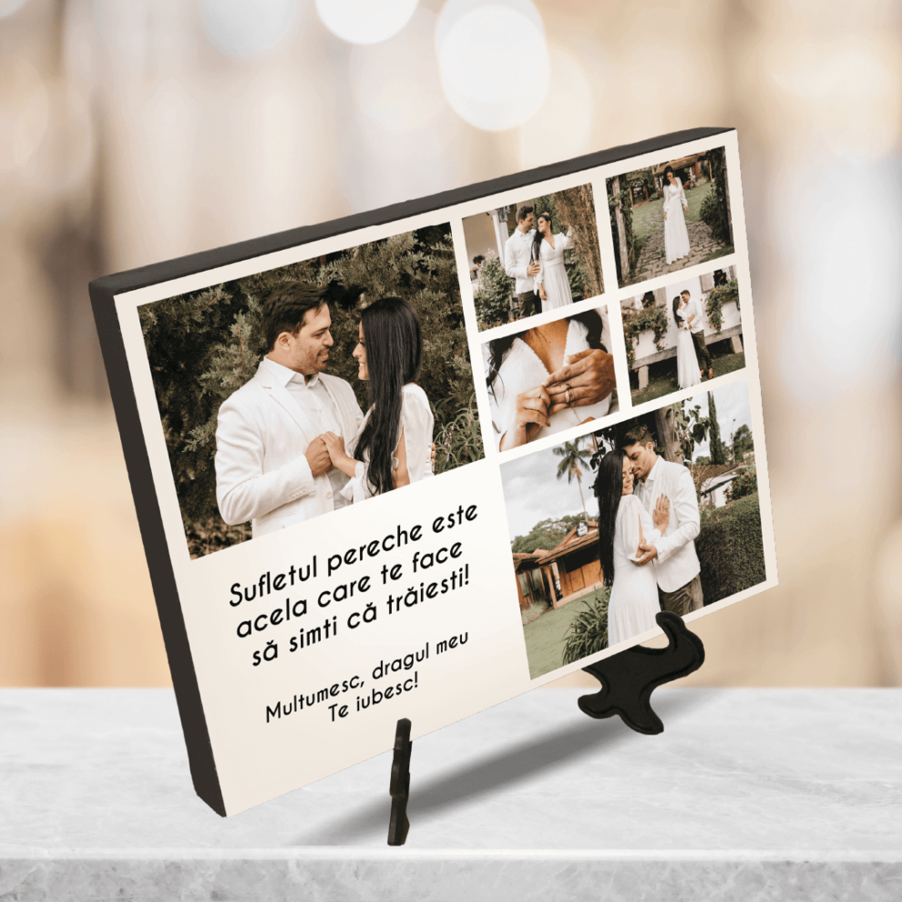 Plachetă Foto Personalizată cu 6 poze și mesaj - PrintBox