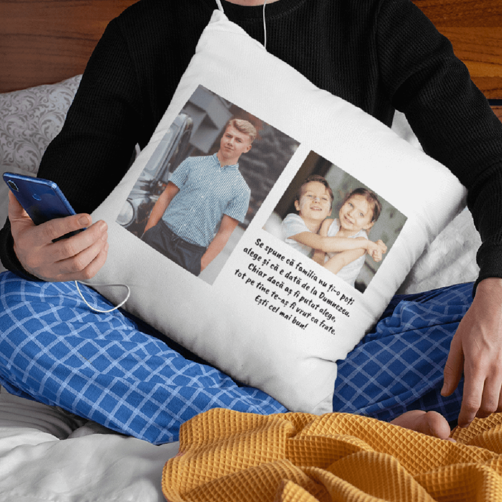 Pernă Personalizată cu 2 poze și mesaj pentru frate - PrintBox