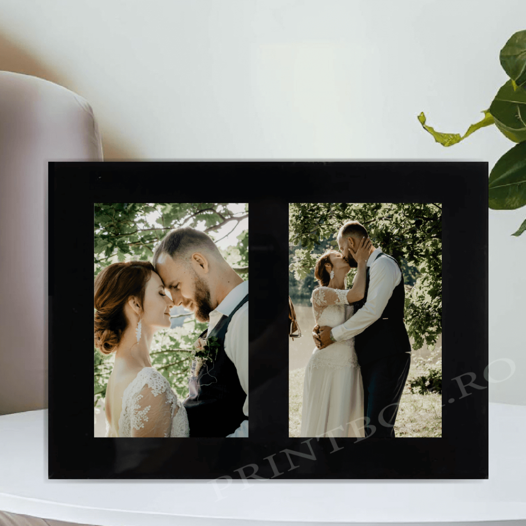 Ramă Foto Sticlă Dublă Neagră Personalizată cu 2 poze - PrintBox